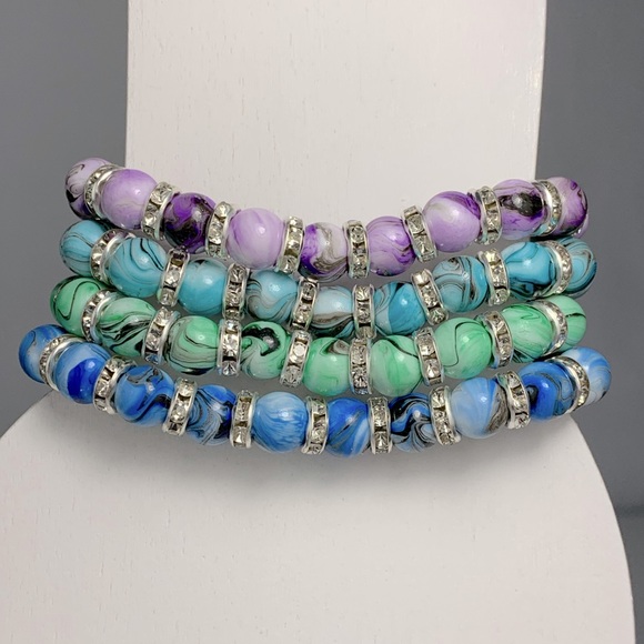 Jewelry | Handmade Set Of 4 Stretchstack Bead Bracelets | Poshmark